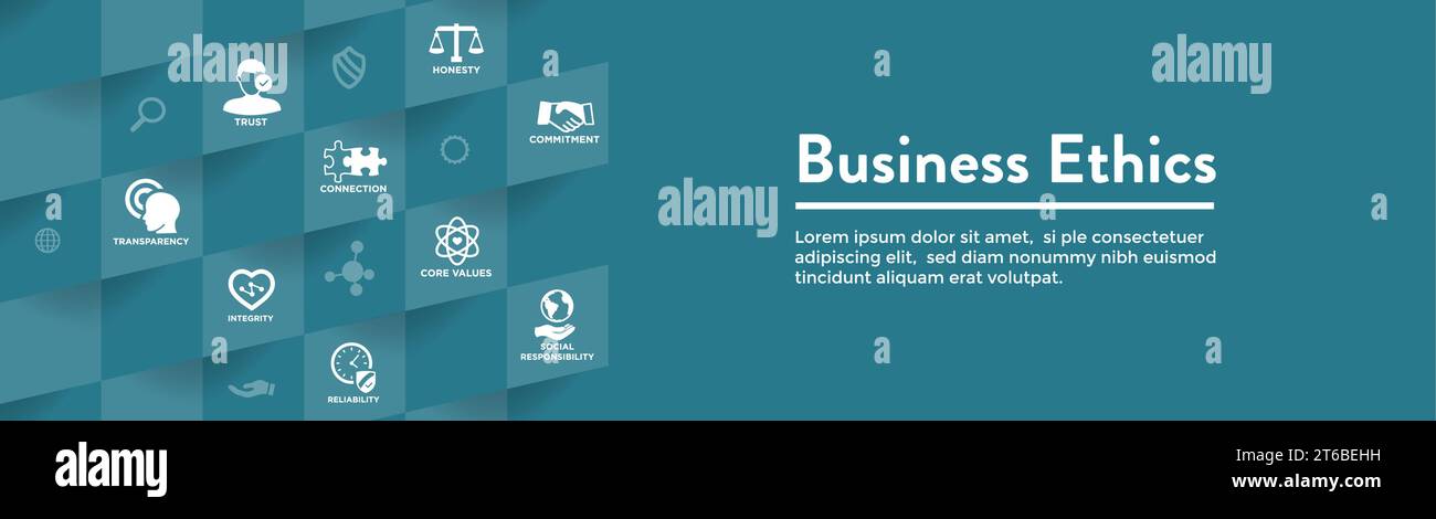 Business Ethics Web Banner with Icon Set showing Honesty, Integrity ...
