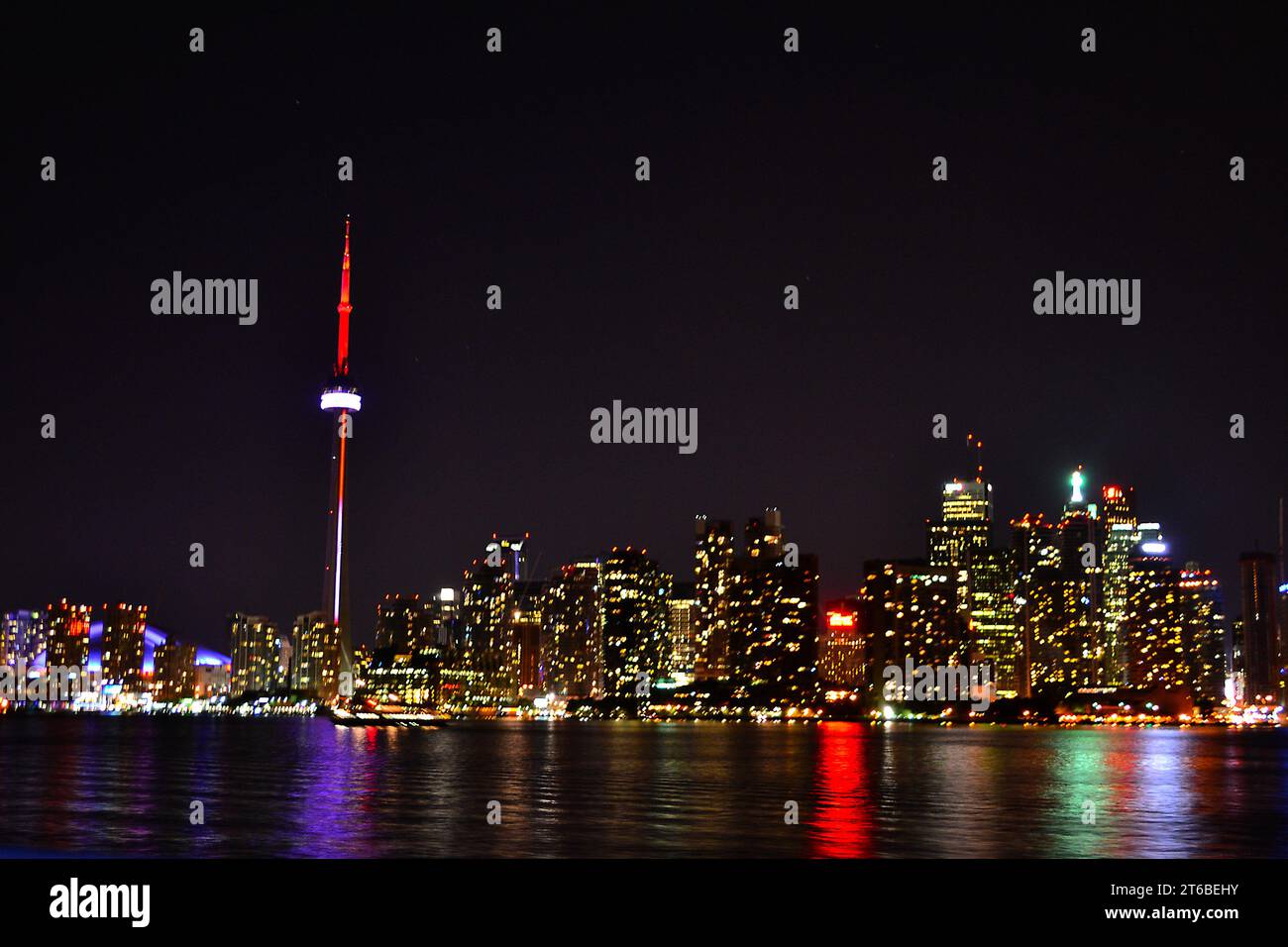 Toronto skyline at night from Toronto Harbour boat cruise, Toronto, ON ...