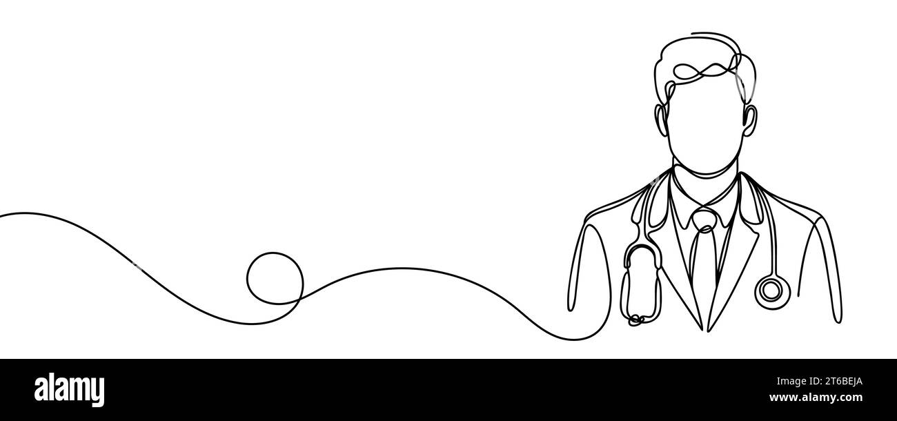 Doctor silhouette drawing is drawn in one line style. Vector ...