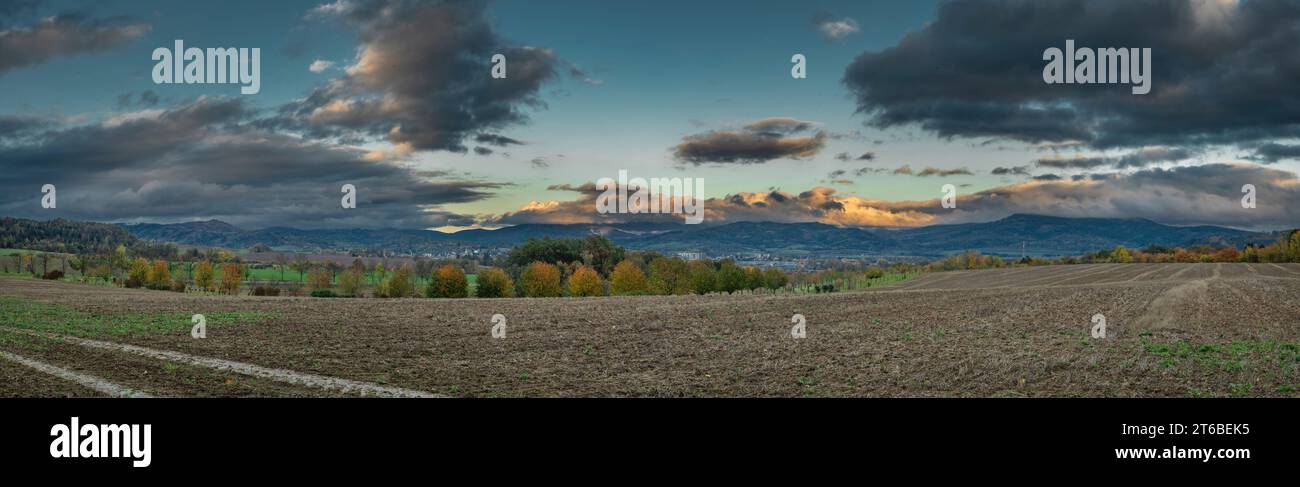 Landscape near Bludov and Sumperk towns in autumn color fresh evening ...