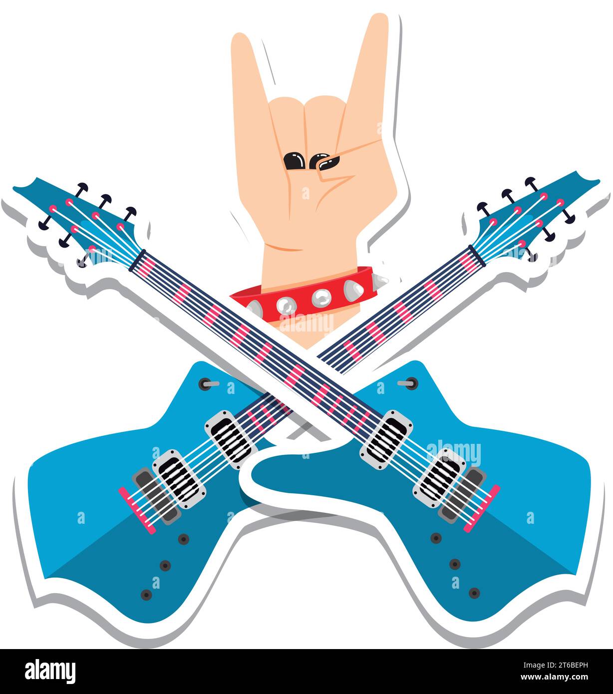 Pair of electric guitars and a rock hand gesture sticker Vector Stock ...