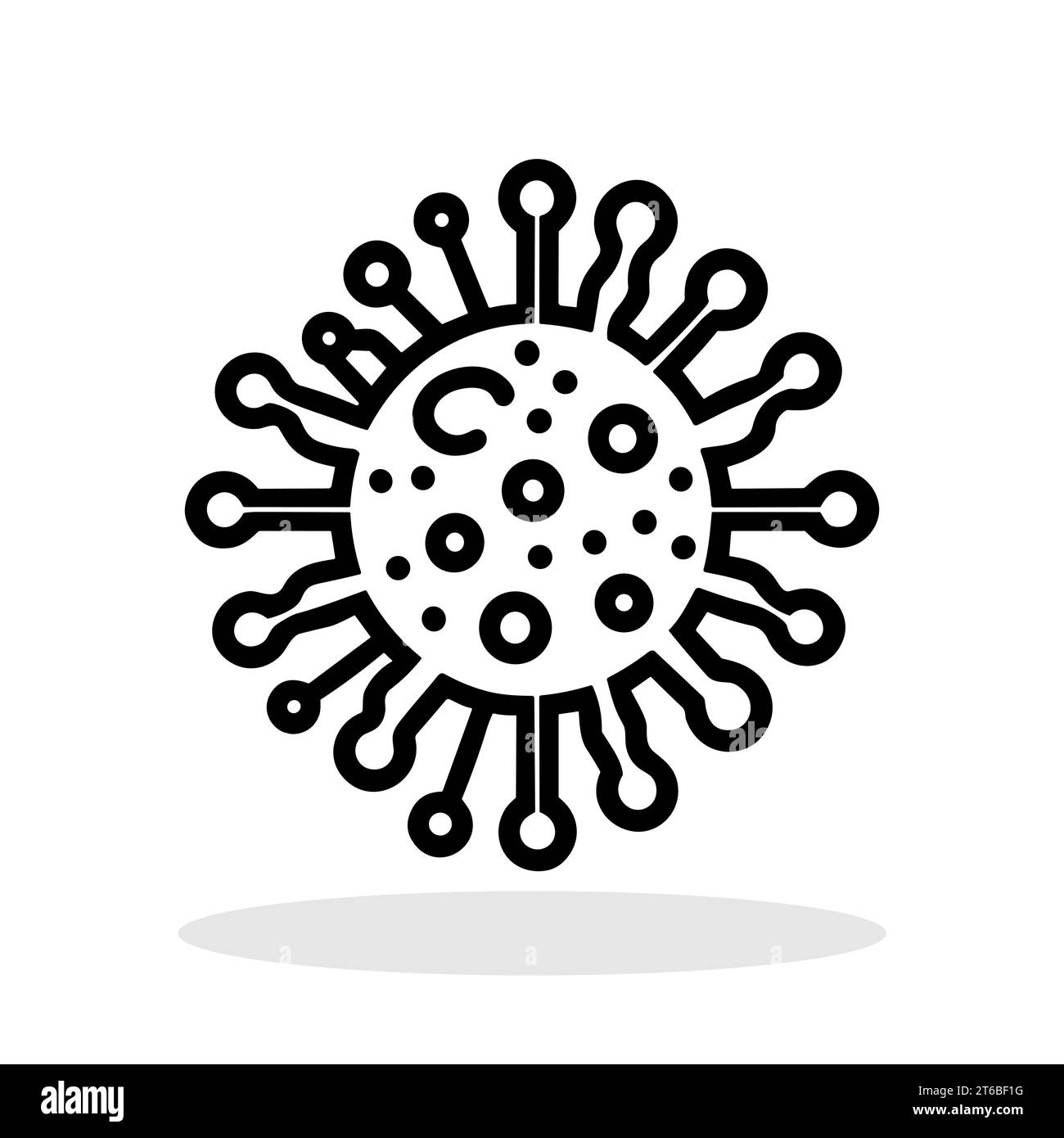 Virus icon. Linear image of a virus particle with multiple protruding ...