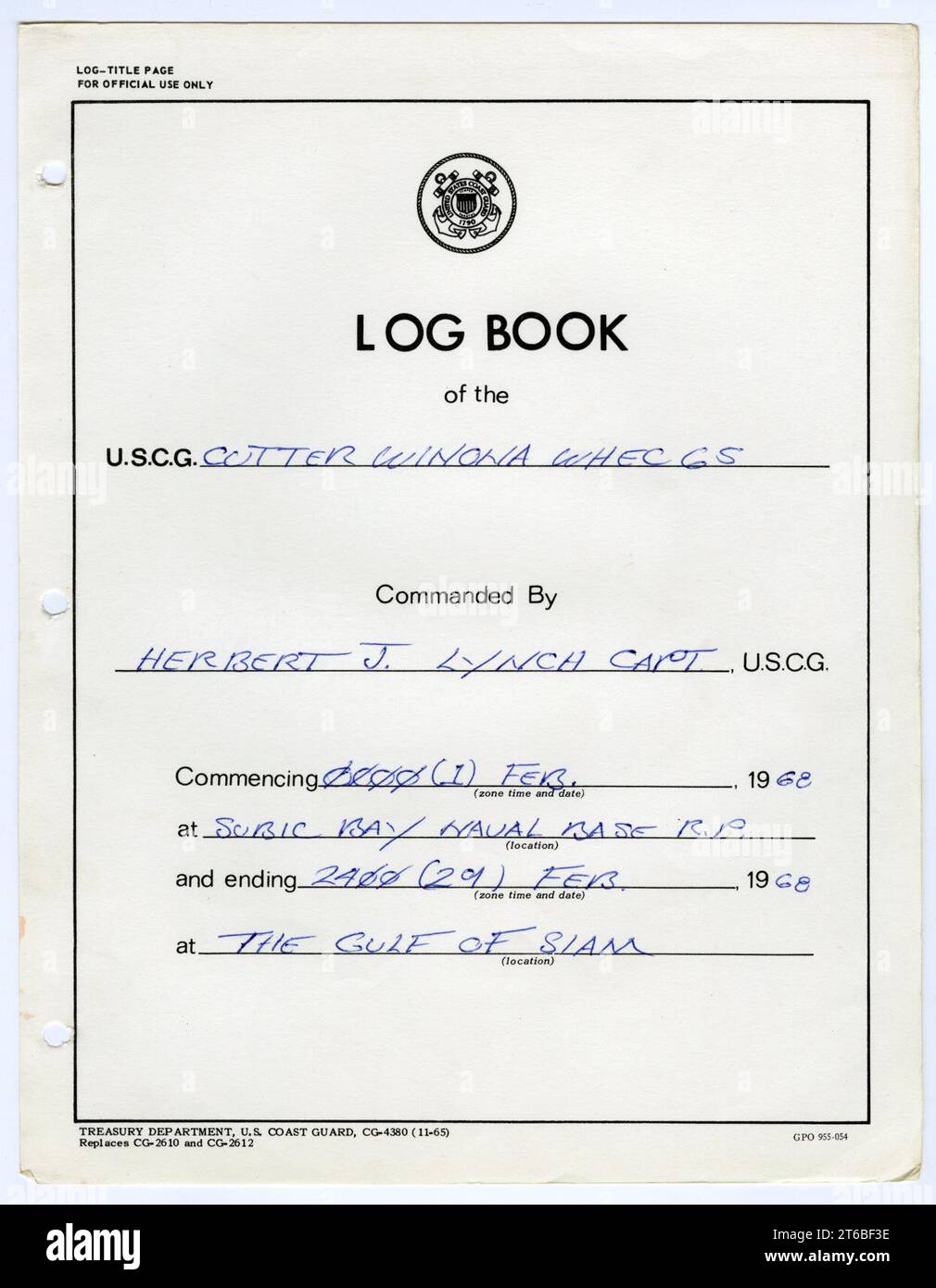 USCG Winona Logbook February 1968 Stock Photo - Alamy