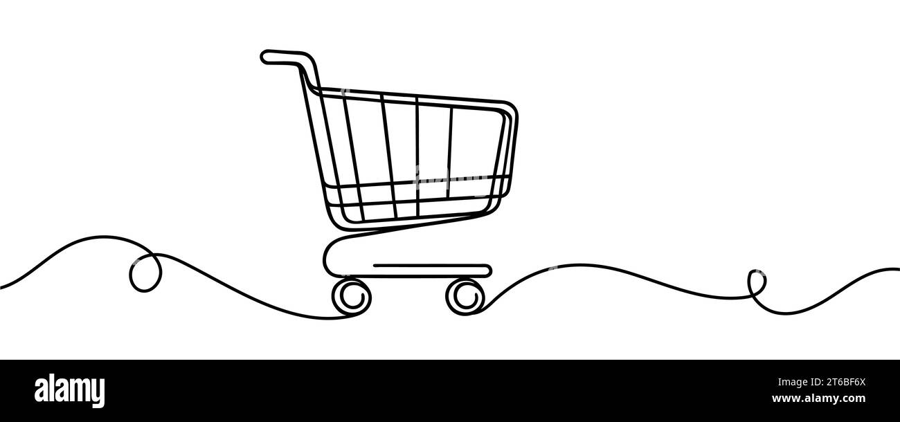 Shopping cart in one line style isolated. Vector illustration Stock ...
