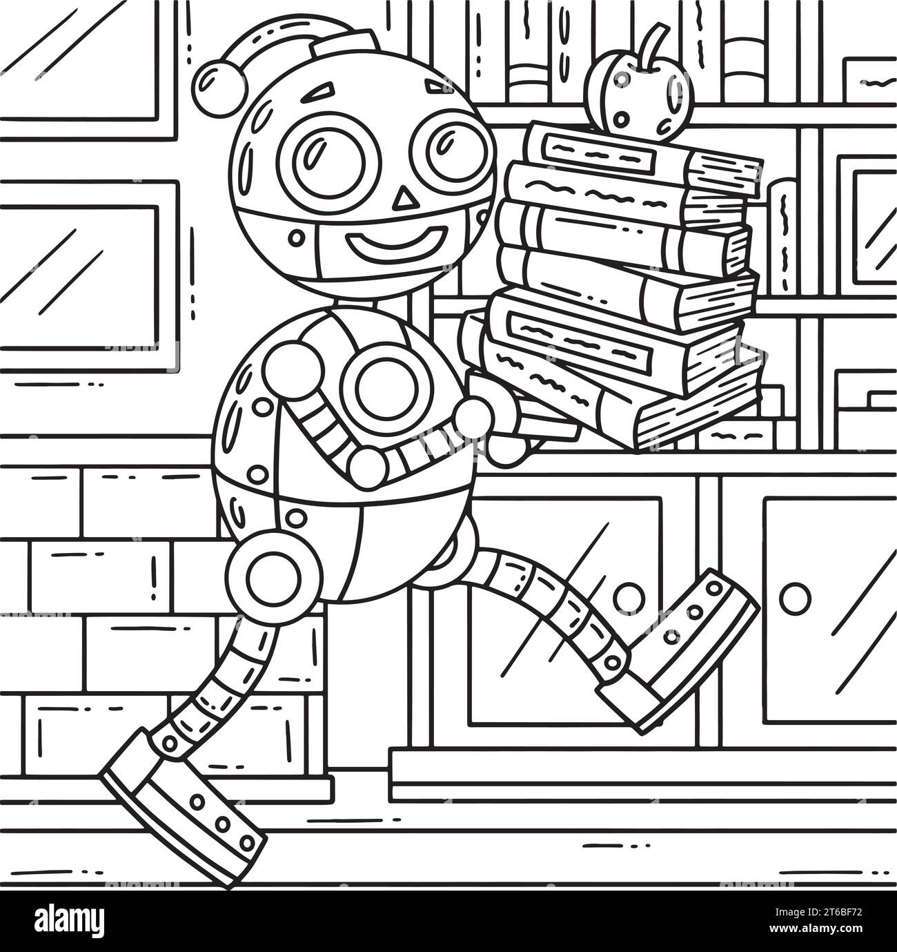Robot Carrying Books Coloring Page for Kids Stock Vector Image & Art ...