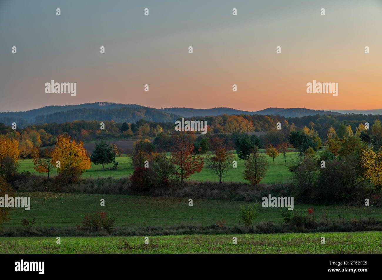 Landscape near Bludov and Sumperk towns in autumn color fresh evening ...