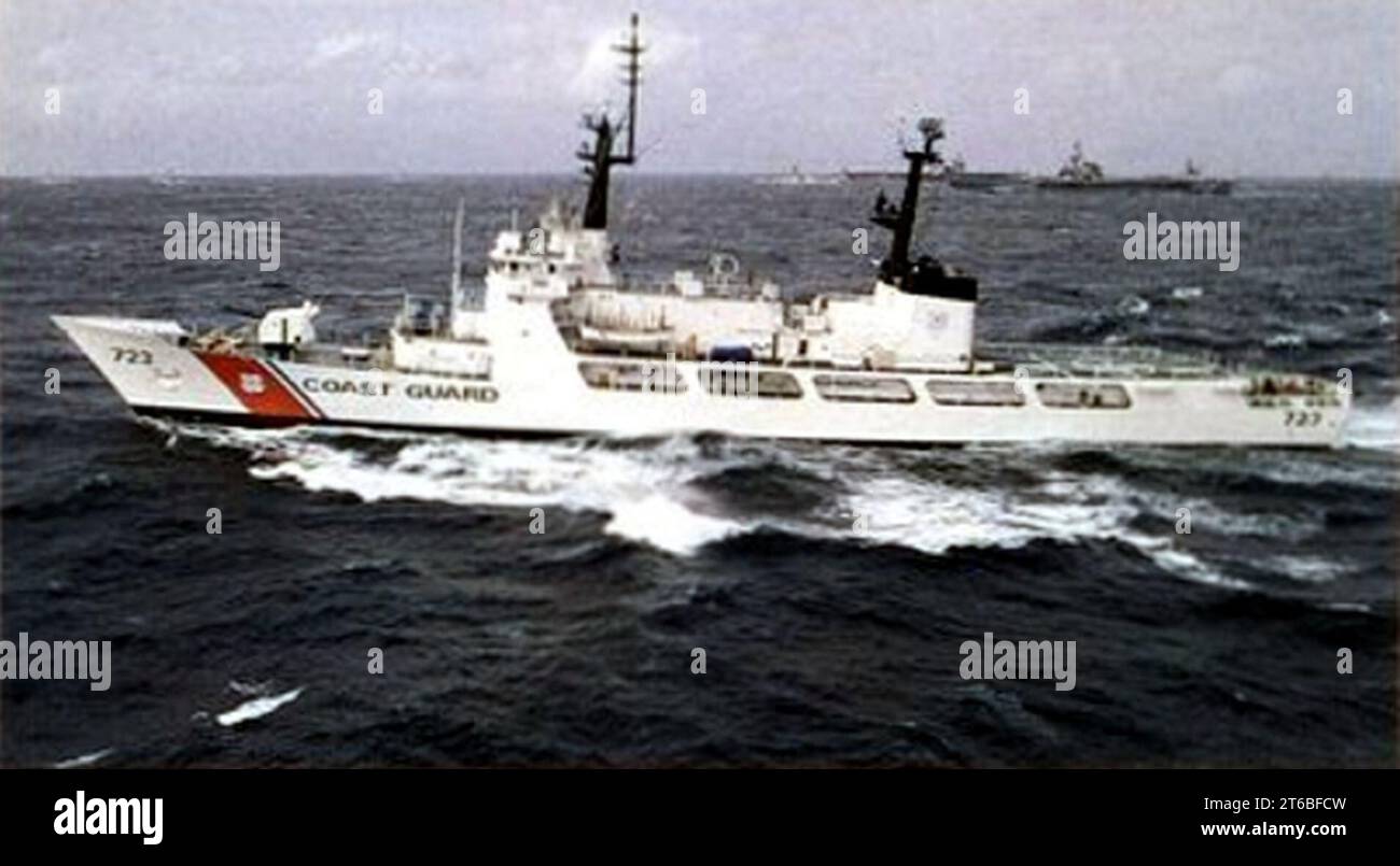 USCGC Rush (WHEC-723) underway in the Pacific Ocean, circa in 1983 ...