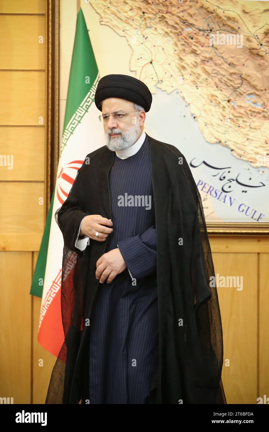 Tehran, Iran. 9th Nov, 2023. Iranian President EBRAHIM RAISI leaves ...