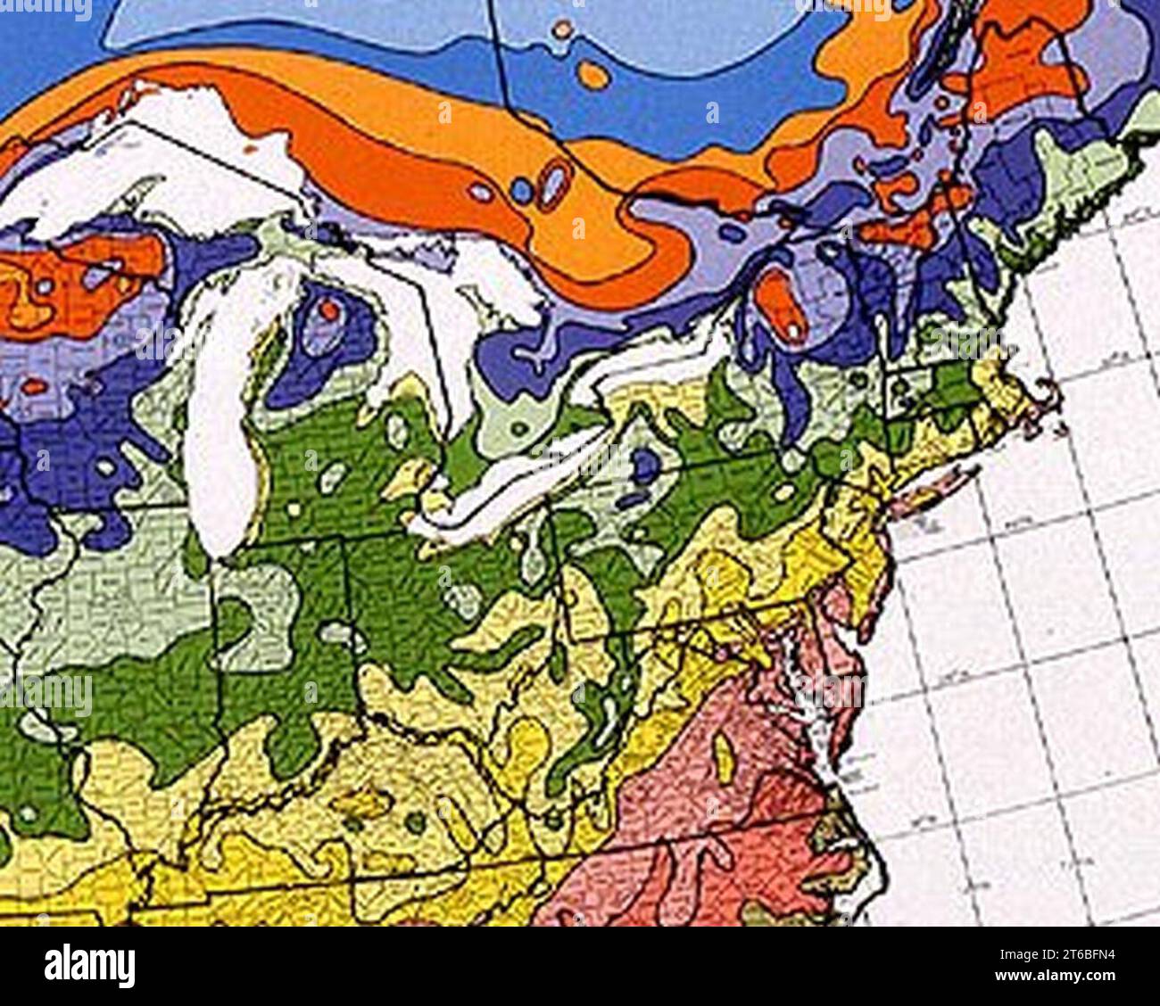 USDA Hardiness zone map detail for northeast US Stock Photo - Alamy