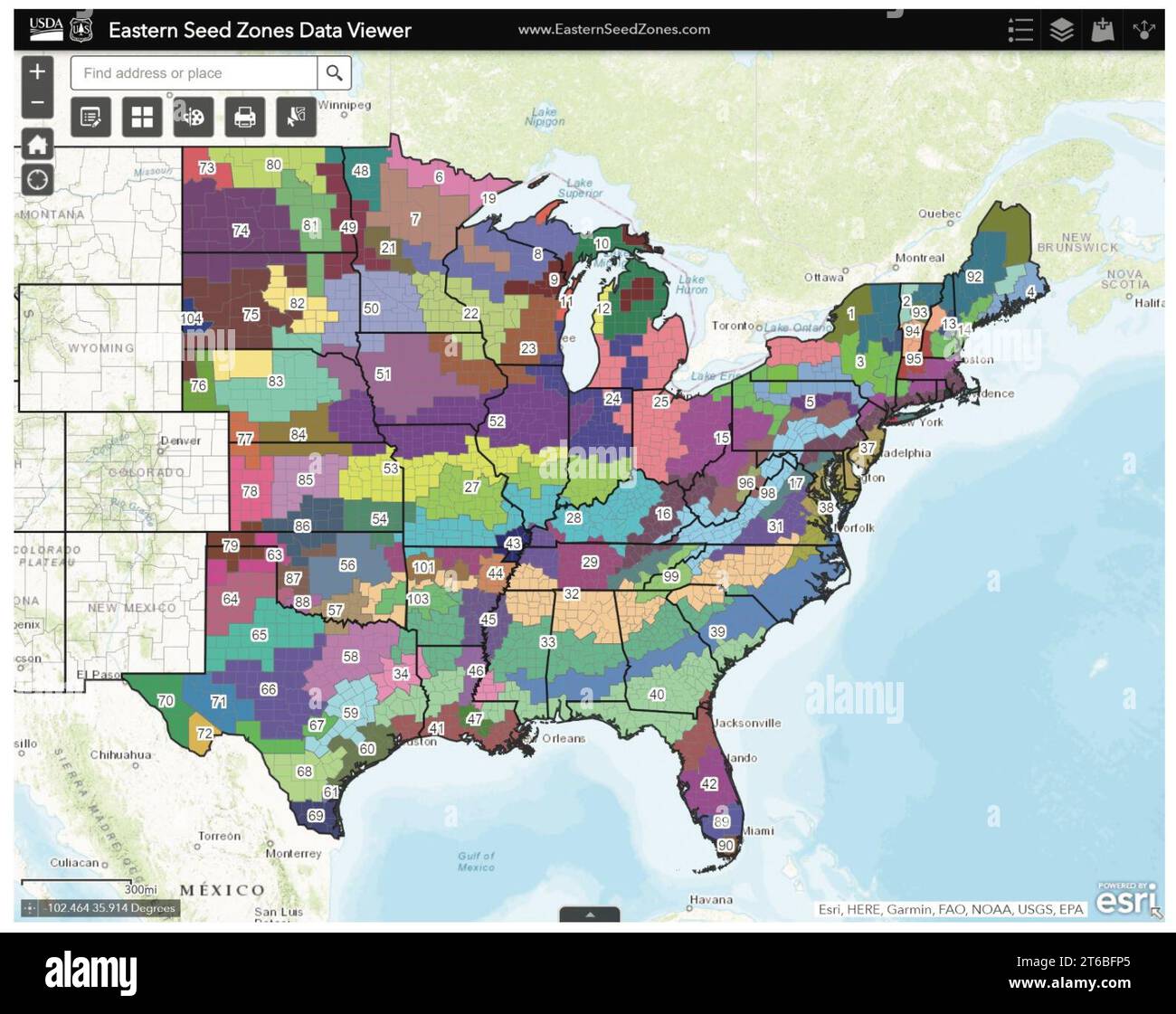 USDA eastern seed-collection zones Stock Photo - Alamy