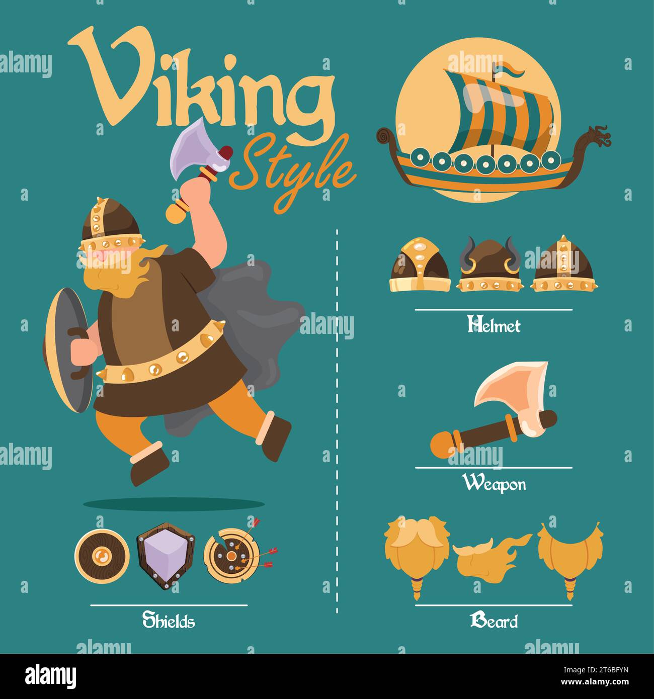 Cute viking male character asset with weapons and helmets Vector Stock ...