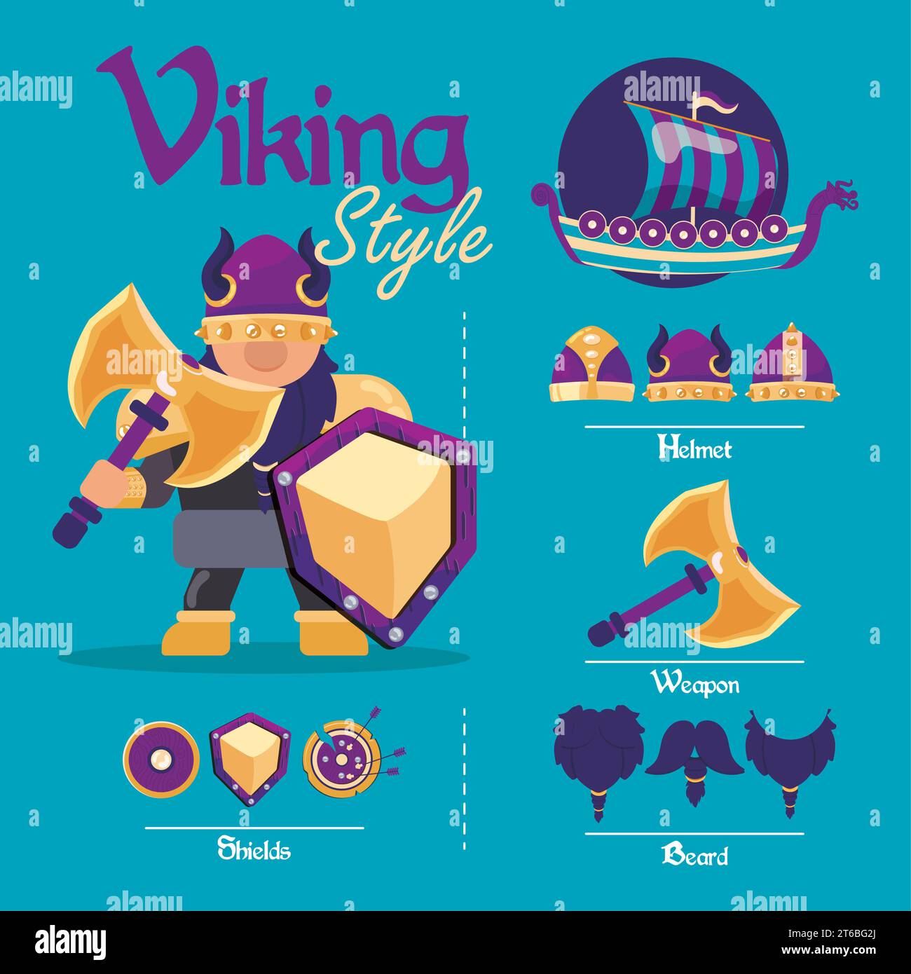 Cute viking male character asset with weapons and helmets Vector Stock ...