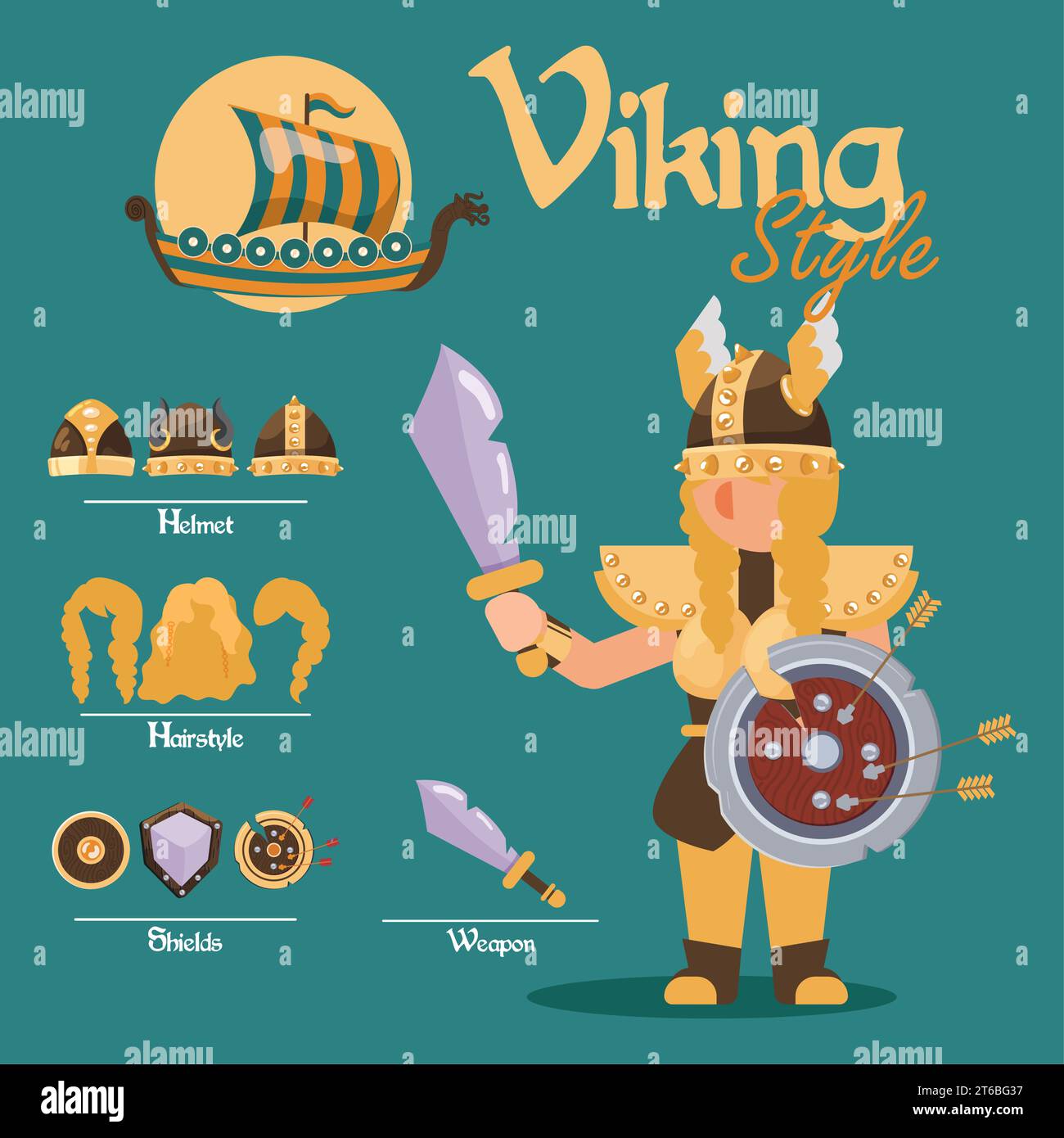 Cute viking female character asset with weapons and helmets Vector ...