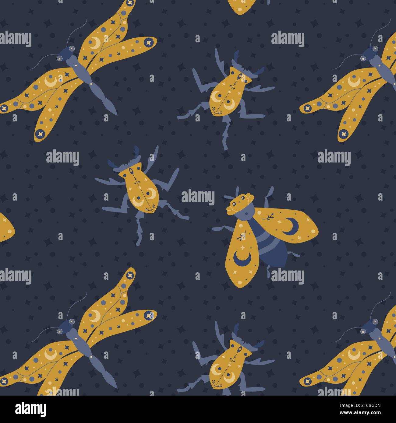 magic pattern with bright insects in golden color Stock Vector Image ...