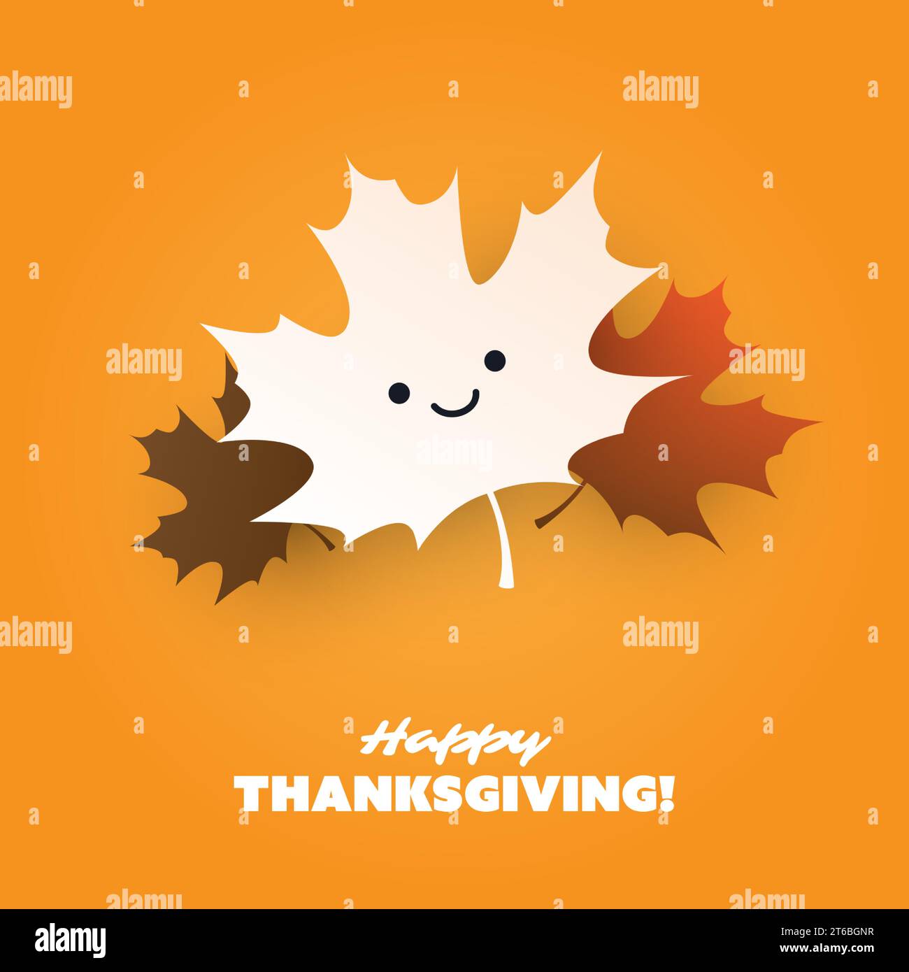 Happy Thanksgiving Card Layout with Smiling Face on Maple Tree Leaf ...