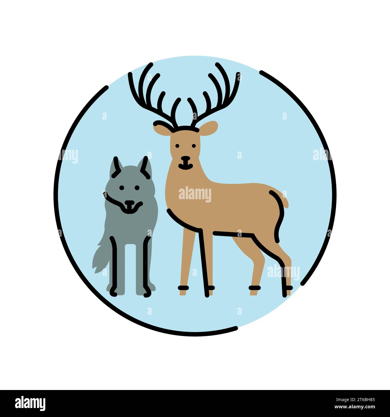 Deer and wolf color line icon. Wild forest canine animals. Organisation ...