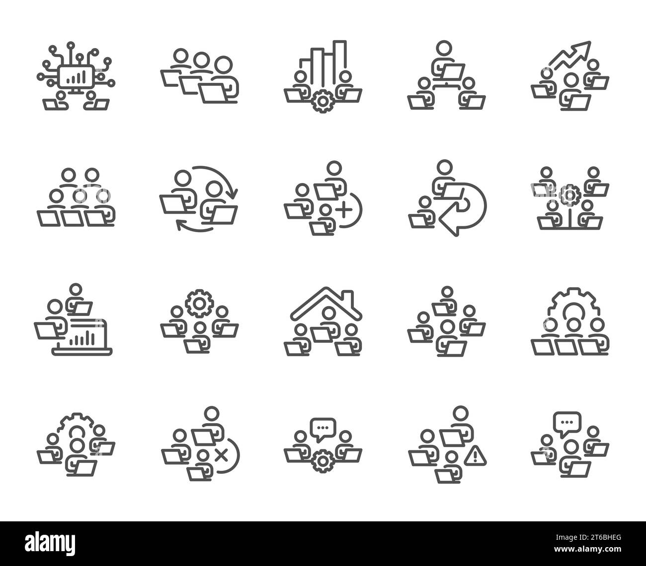 Teamwork line icons. Working at home, online worker, remote office. Vector Stock Vector Image ...