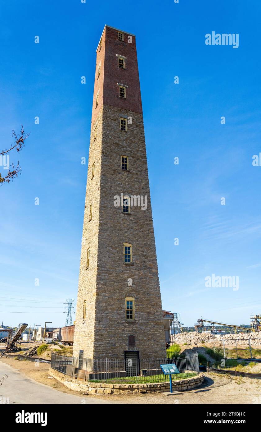 View of the tall historic shot tower used to make lead balls for ...