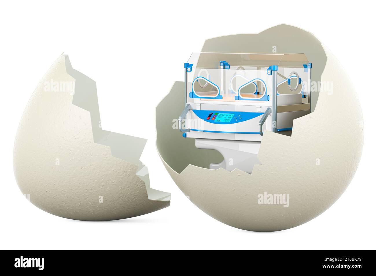 Neonatal incubator inside eggshell. World Prematurity Day, concept. 3D ...
