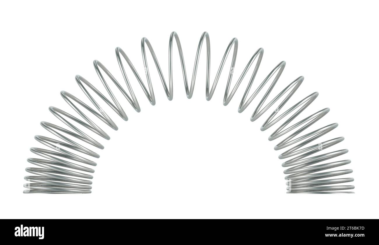 Metallic helical coil spring, 3D rendering isolated on white background ...