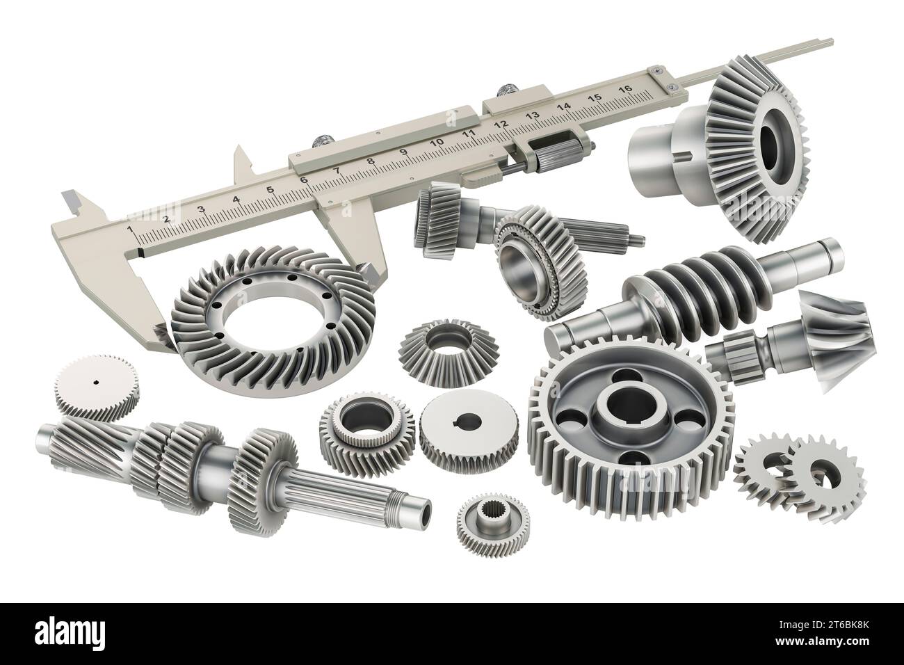 Vernier Caliper With Steel Gearwheels 3d Rendering Isolated On White