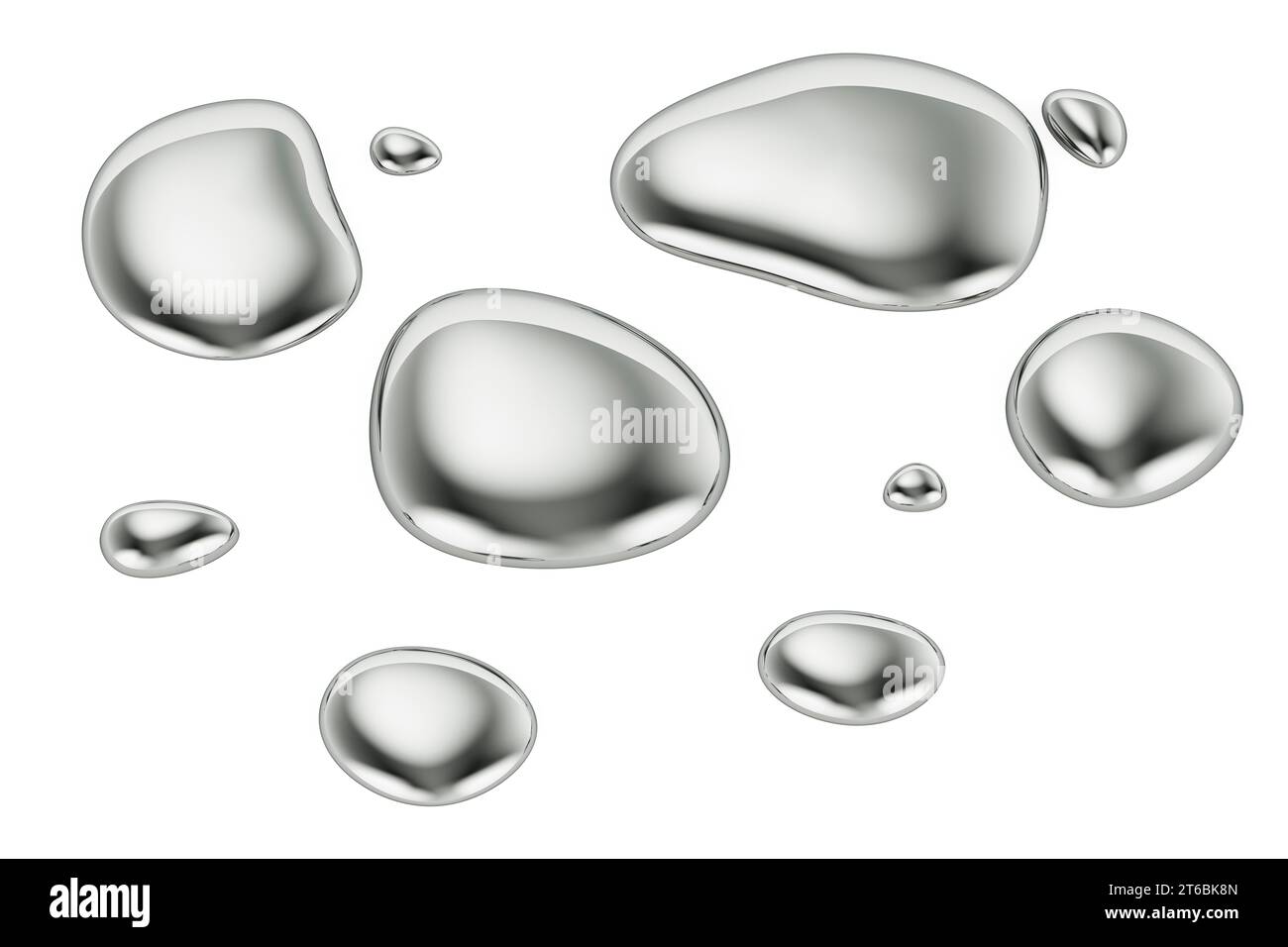 Mercury drops or metallic drops, 3D rendering isolated on white background Stock Photo - Alamy