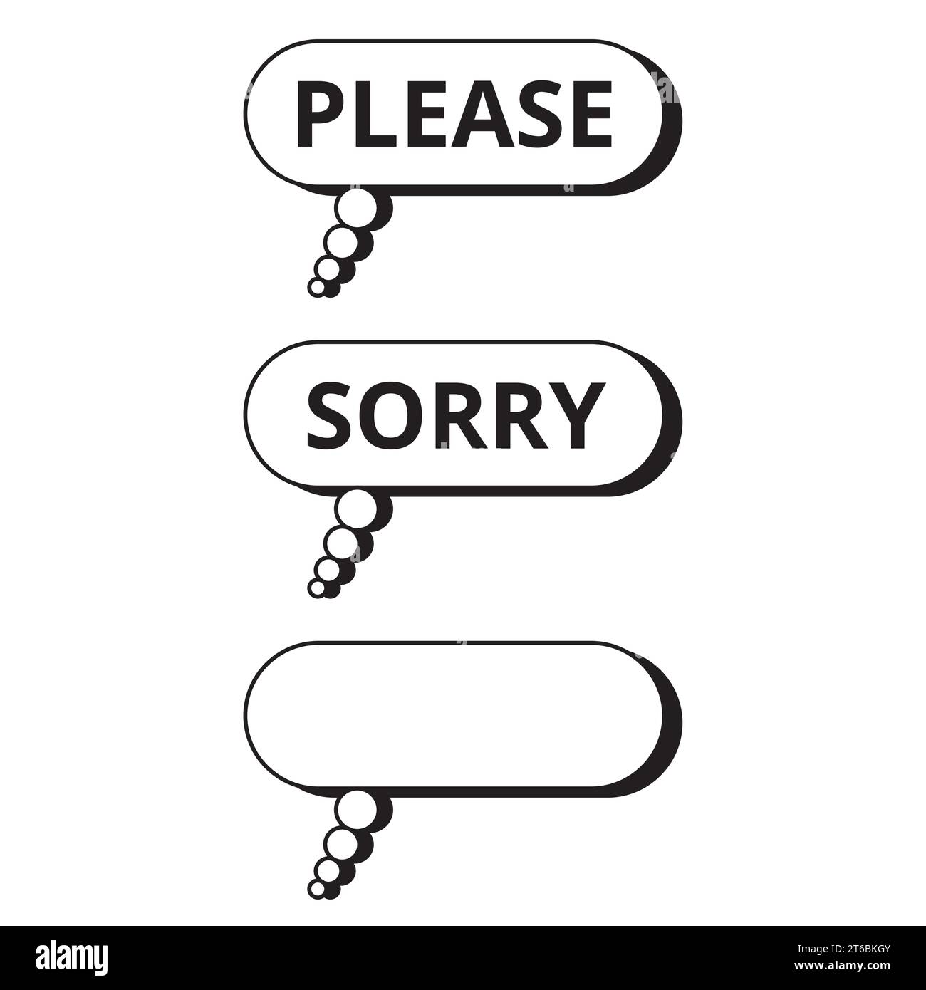 Thinking bubbles with differents words inside and one empty on a white ...