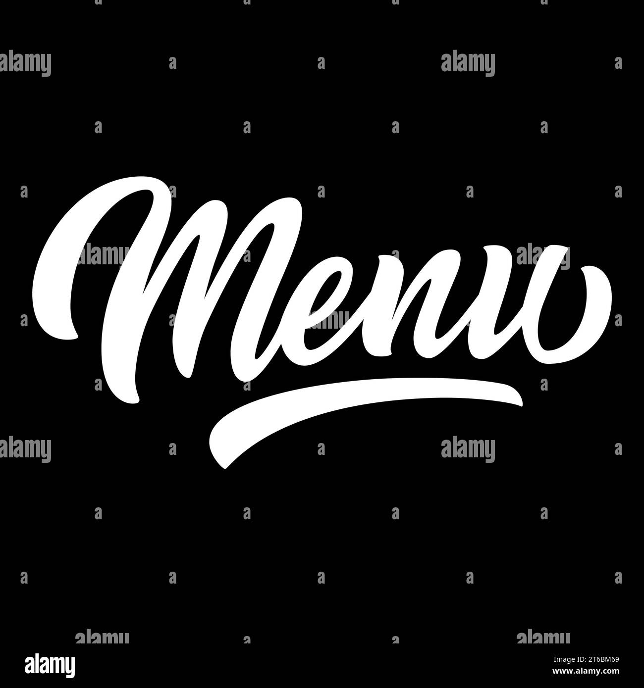 Menu hand lettering, brush calligraphy isolated on black background ...