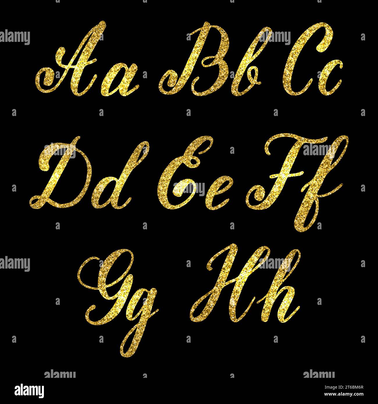 Set of hand drawn letters with golden glitter effect, isolated on black ...