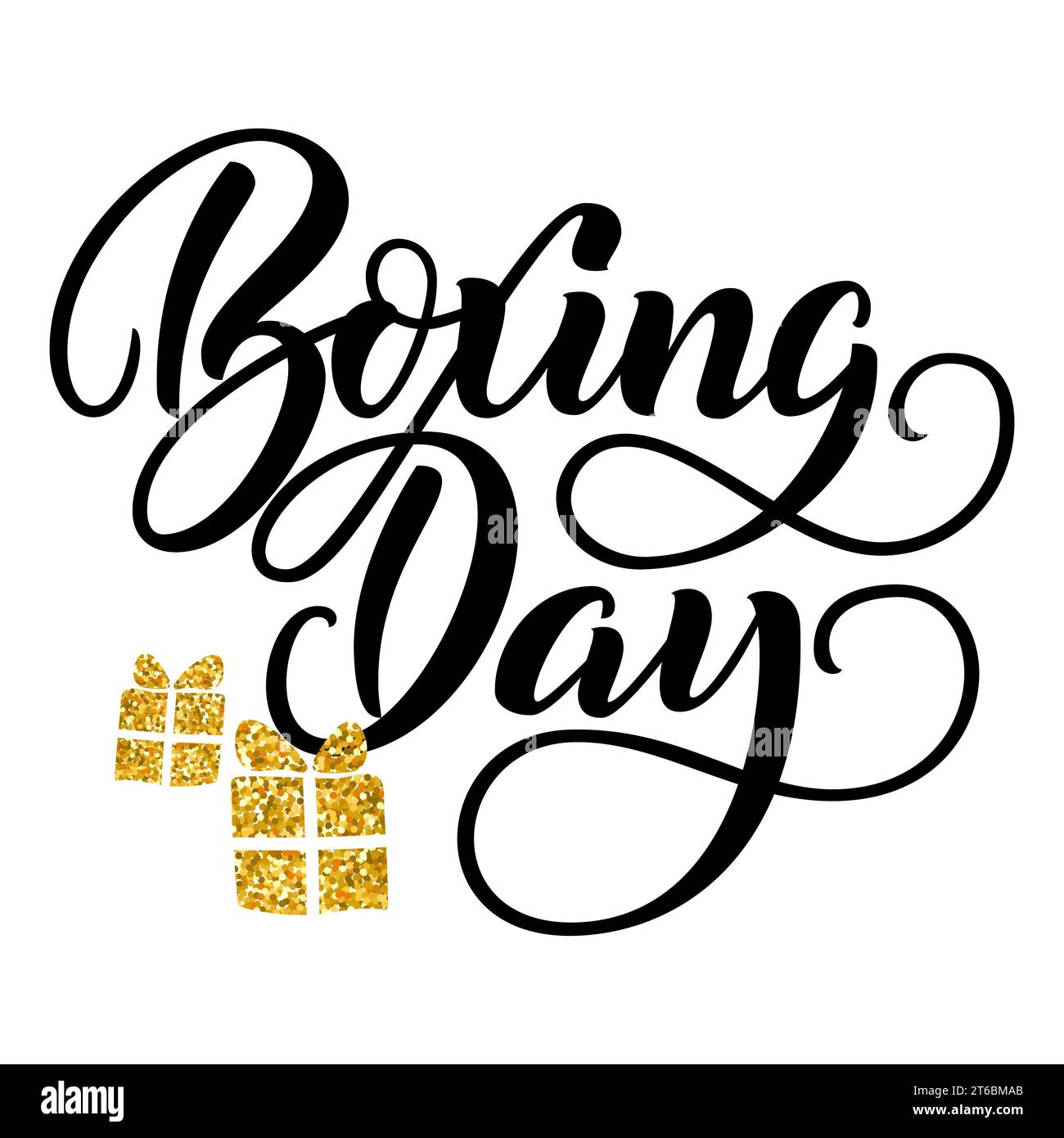 Boxing Day black ink brush hand lettering with golden glitter gift ...