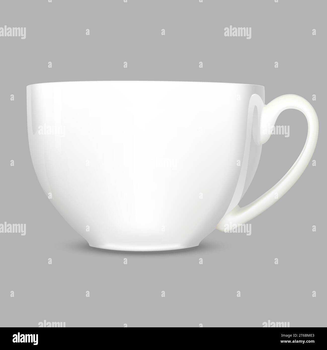 White realistic cup for tea or coffee, isolated on grey background ...