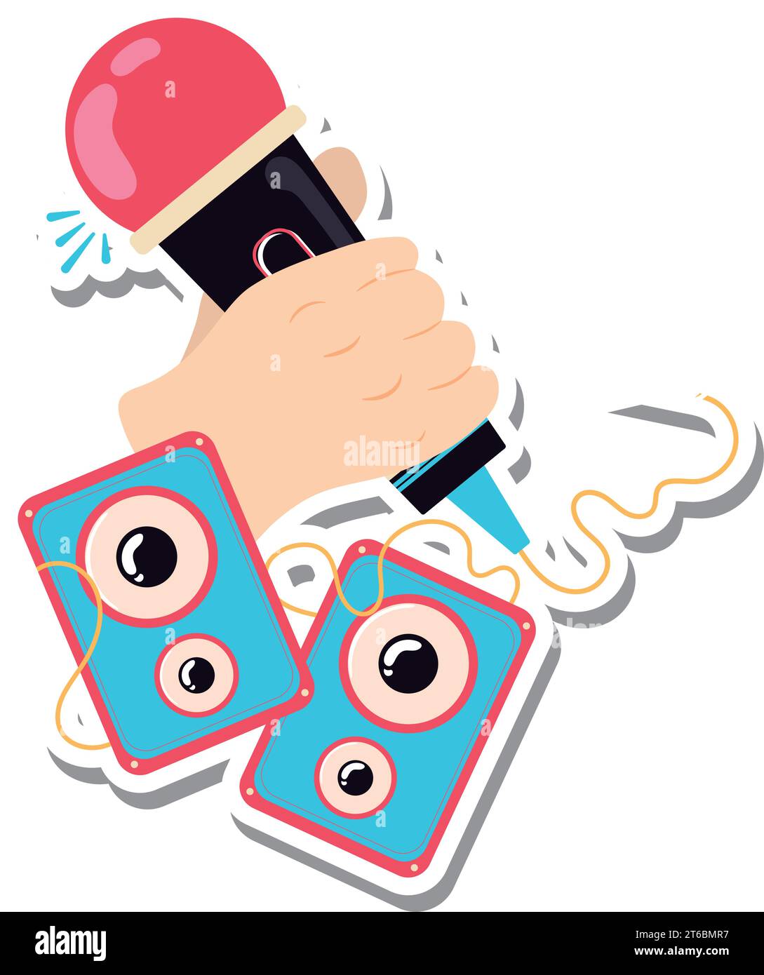 Hand with microphone and pair of speakers sticker Vector Stock Vector ...