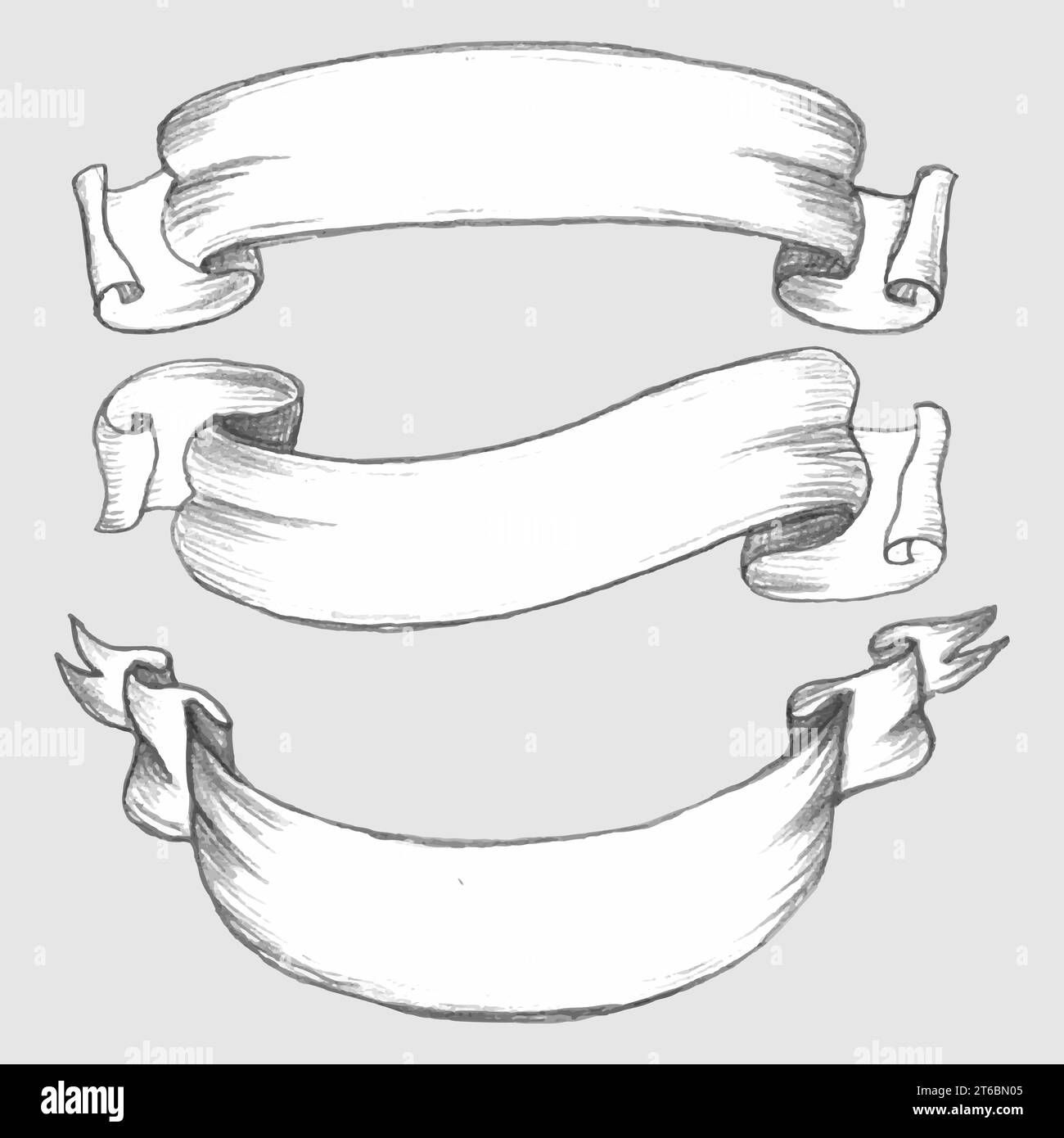 Set of vintage hand drawn cute ribbons, isolated on white background ...