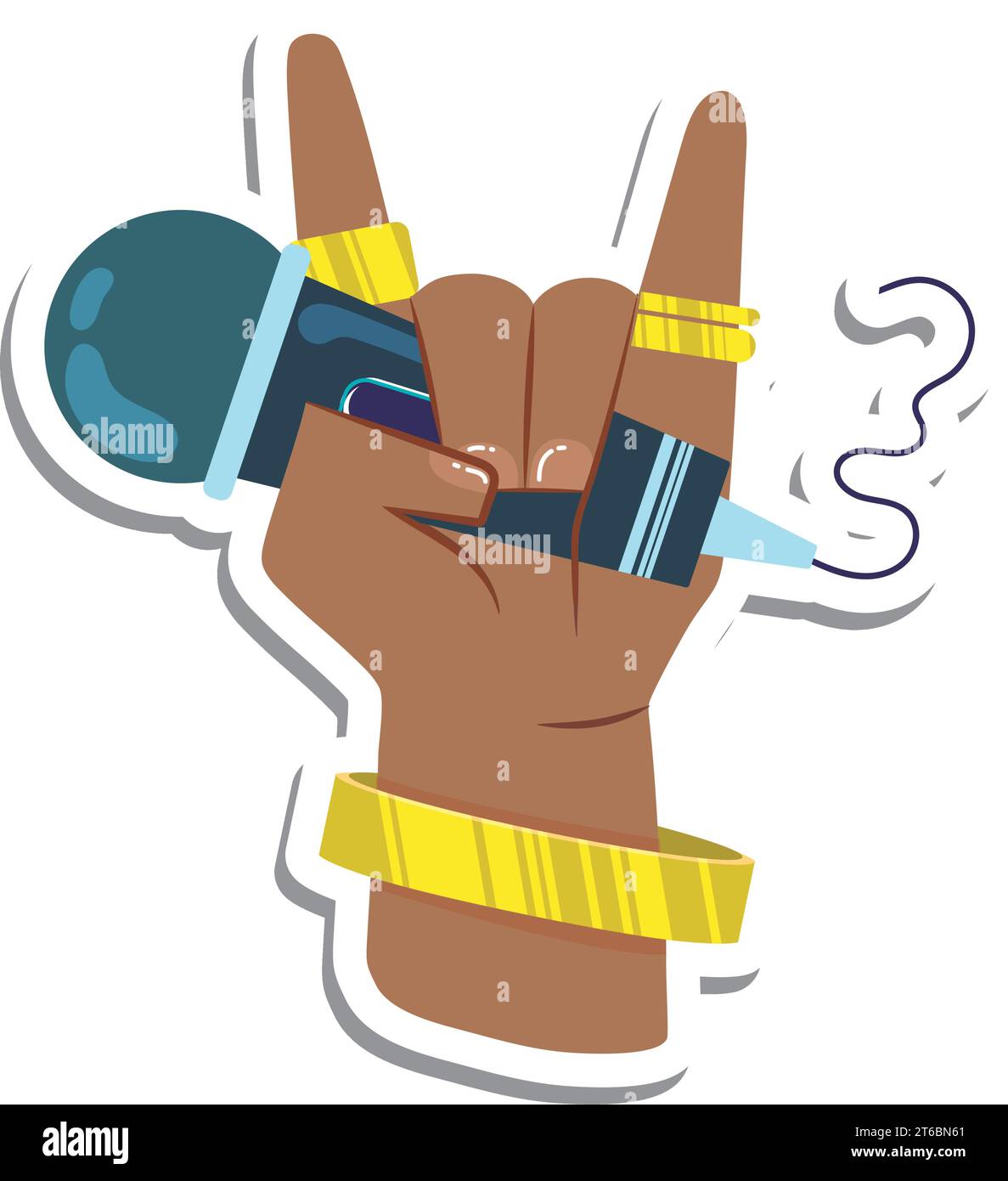 Hand with a rock gesture holding a microphone sticker Vector Stock ...