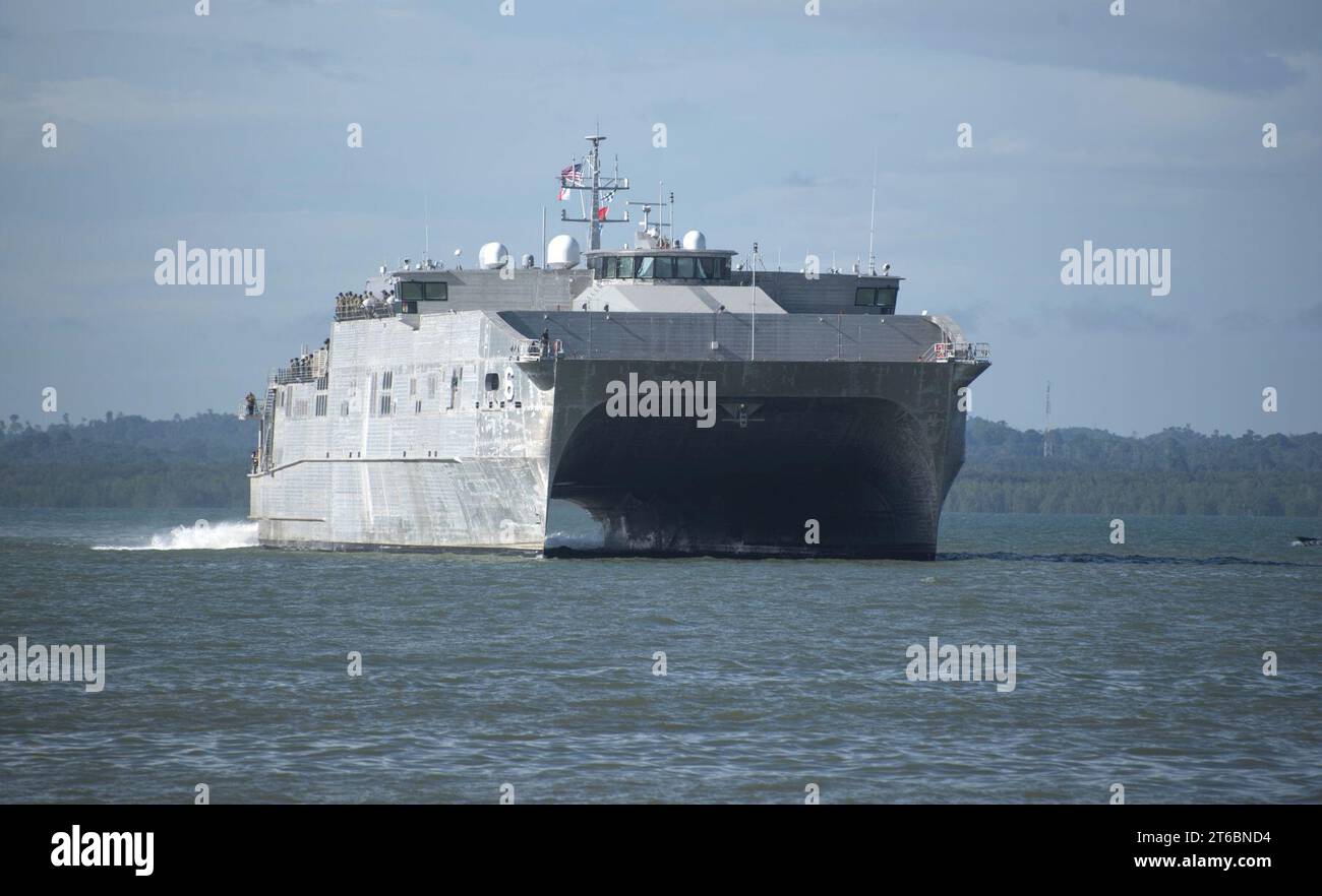 USNS Brunswick (T-EPF-6) arrives at Tawau, Malaysia, on 21 April 2018 ...