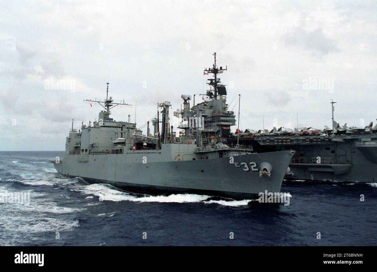 USNS Flint (T-AE-32) underway with USS Independence (CV-62) on 1 ...