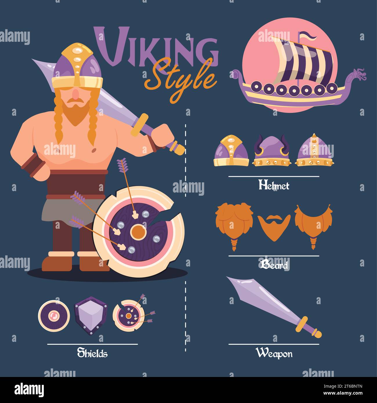 Cute viking male character asset with weapons and helmets Vector Stock ...