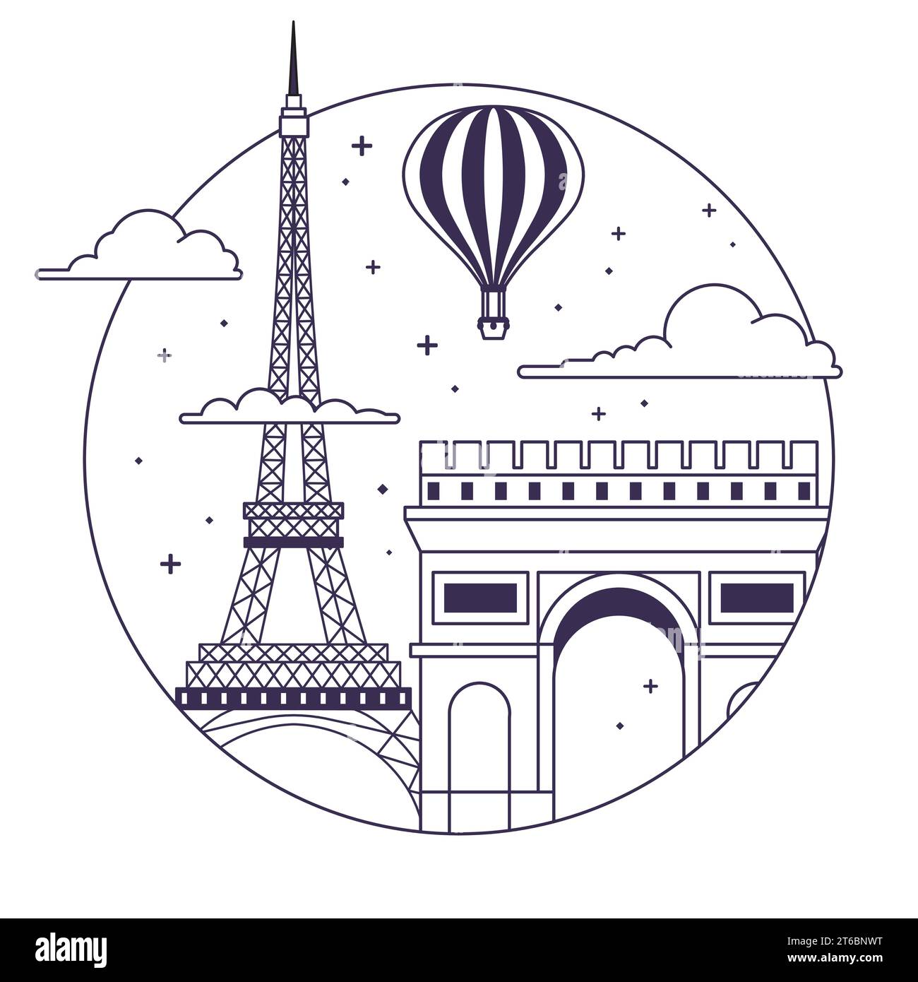 Eiffel tower and Triumph Arch Paris Travel Icon Stock Vector Image ...