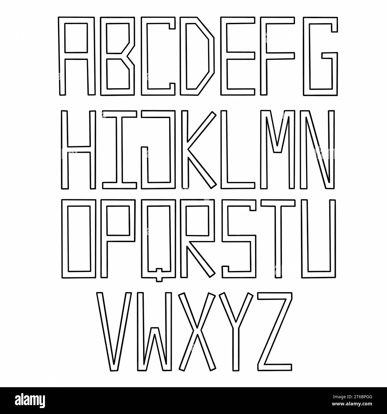 Rectangular capital outline black english latin abc alphabet font A to ...