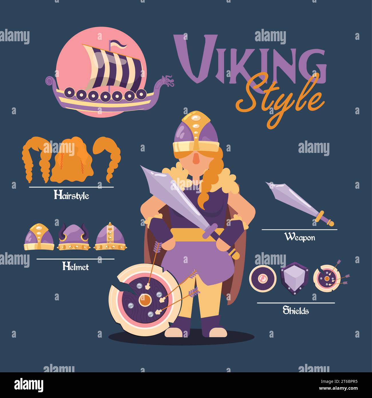 Cute viking female character asset with weapons and helmets Vector ...