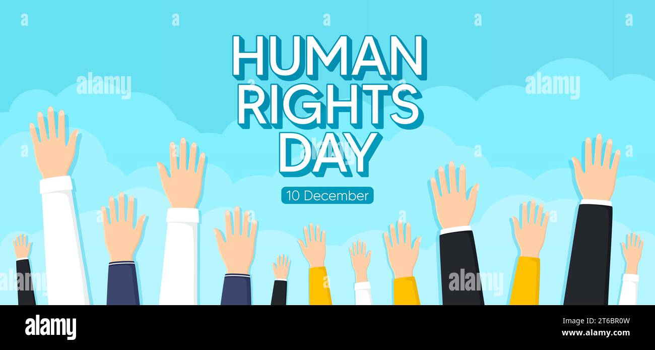 Human rights day with hands. Cloud sky background. Vector Stock Vector ...