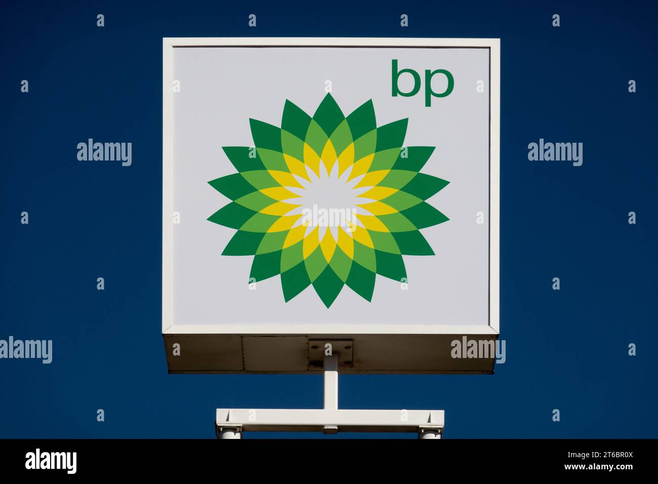 WEST BRANCH, IA, USA - OCTOBER 20, 2023: BP gas station exterior sign ...
