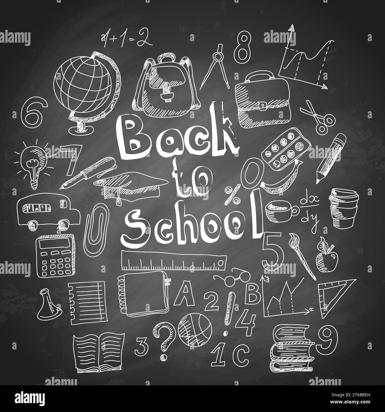School pattern on black chalkboard background with back to school ...