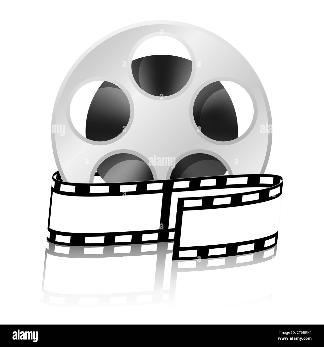 Illustration of spool with film tape with reflection, on grey ...