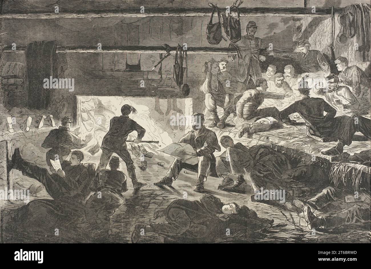 Winter Quarters in Camp - The Inside of a Hut, 1863. From periodical ...