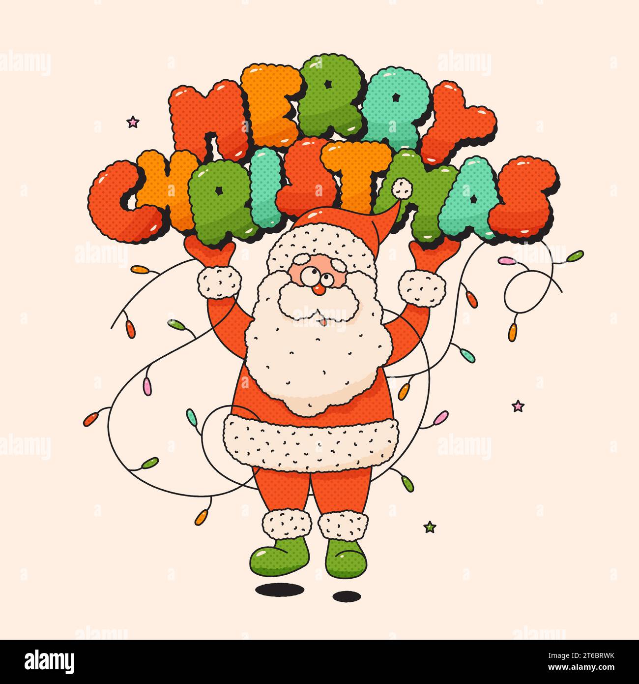 Groovy mascot Santa Claus character with letters Merry Christmas and ...