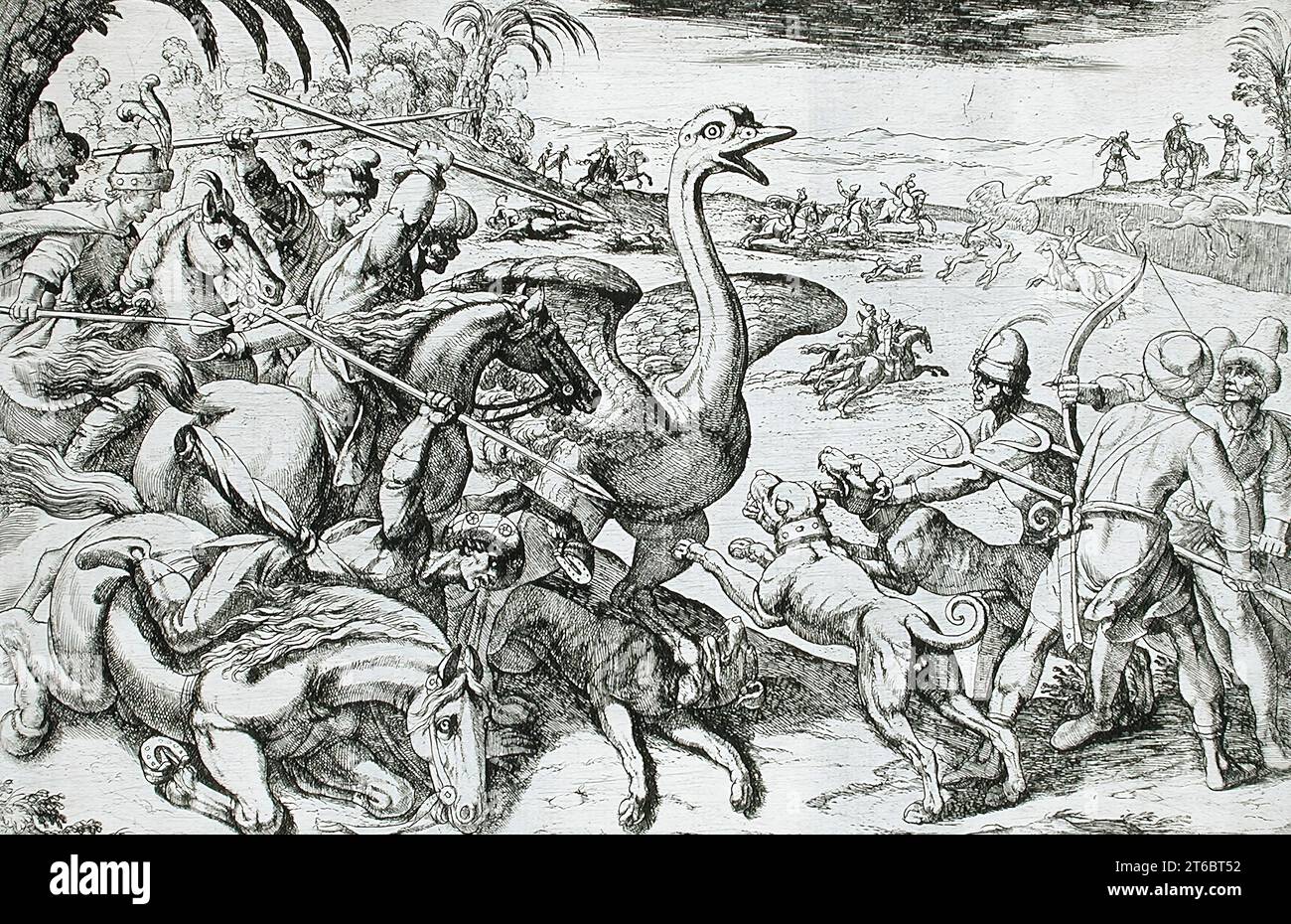 Ostrich Hunt, 16th century. From Hunting Scenes V Stock Photo - Alamy