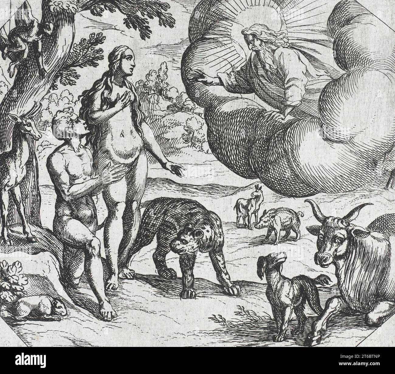 Adam and Eve Placed in the Garden of Eden, 16th century. From The ...