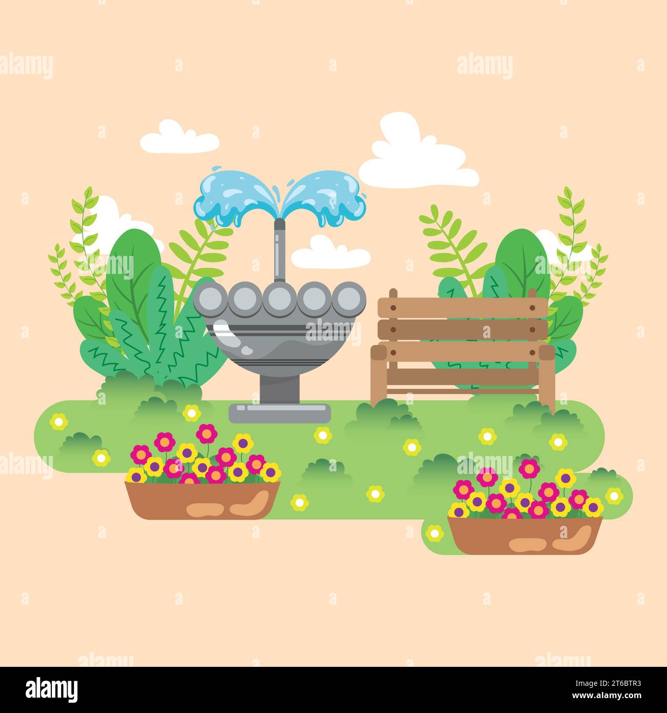 Cute park garden with fountain and flowers Vector Stock Vector Image ...