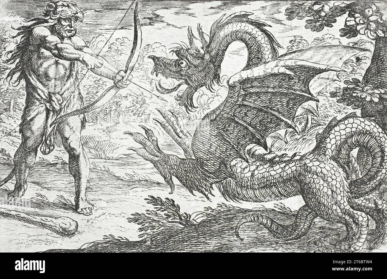 Hercules and the Serpent Ladon, 1608. From The Labors of Hercules, pl ...